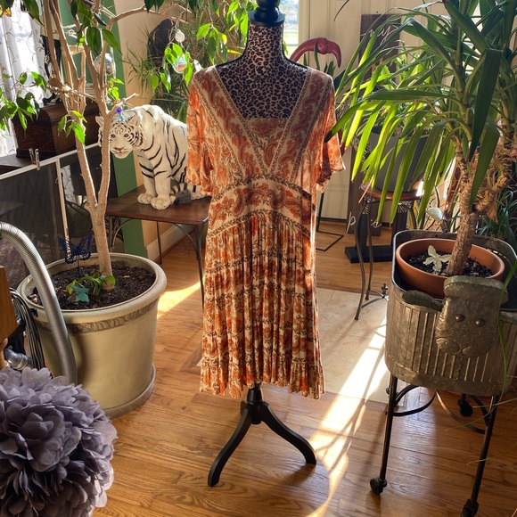 Bila | Dresses | Bila Orange And Cream Midi Dress | Poshmark